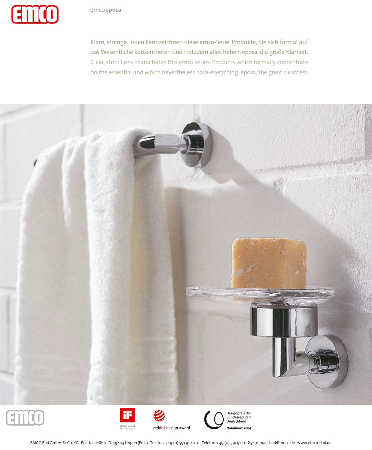 EMCO "Eposa" S0861-ISO Bath Towel Holder 400mm w/Decor Set ...