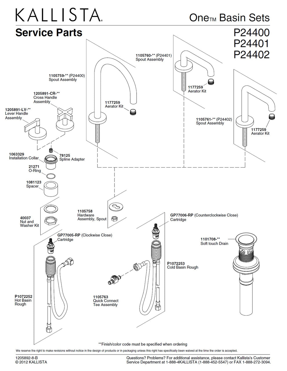 Kallista "One" P24402-CR-AD Tall Spout Cross Handles Basin Faucet Set ...